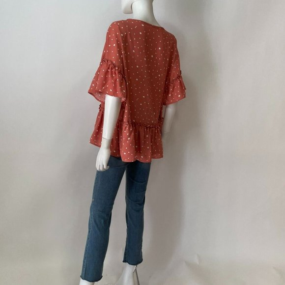 entro | Tops | Entro Short Sleeve Coral Polka Dot Flair Blouse Top ...